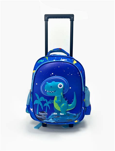 סט תיק גן טרולי תלת מימד 14 אינץ ותיק אוכל בהדפס דינוזאור בצבע כחול ש החל מ 11990 ₪ בלבד ️