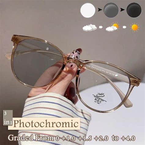 3 In 1 Photochromic Reading Glasses Outdoor Anti Uv Eyeglasses High End