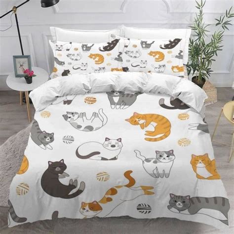 Parure De Lit 2 Personnes Chat De Dessin Animé Imprimé 3D Housse De