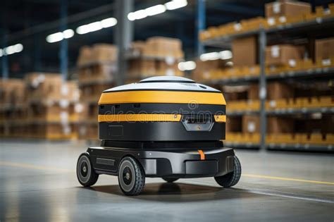 Mobile Robot With Four Wheels In Industrial Warehouse Smart Robot On
