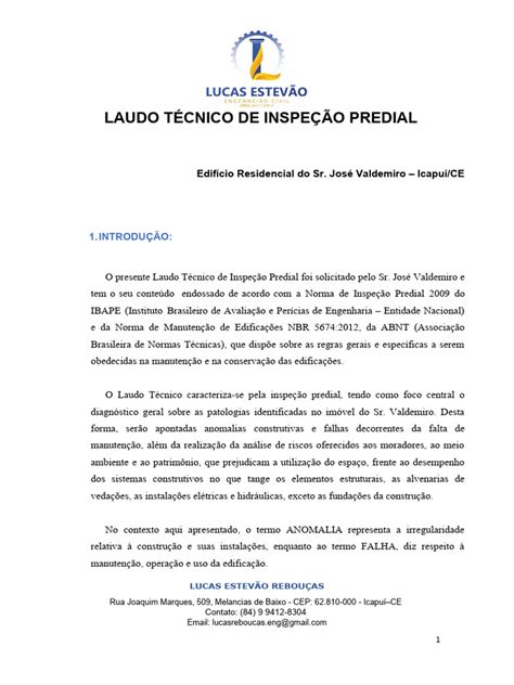 Laudo Técnico De Inspeção Predial Pdf