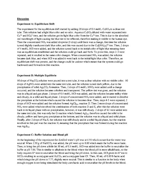 Lab 3 Equilibria Discussion Discussion Experiment A Equilibrium Shift The Experiment For