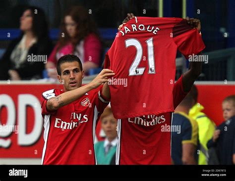 Arsenals Francesc Fabregas Celebrates Scoring His Second Goal With A T