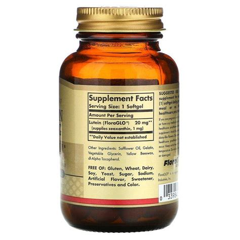 Лютеин, Lutein, Solgar, 20 мг, 60 гелевых капсул - купить Лютеин и ...