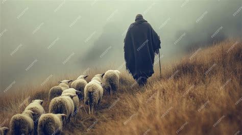 A Shepherd Guides His Flock Of Sheep Through A Beautiful Landscape At
