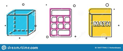 Set Geometric Figure Cube Calculator And Book With Word Mathematics Icon Vector Stock Vector