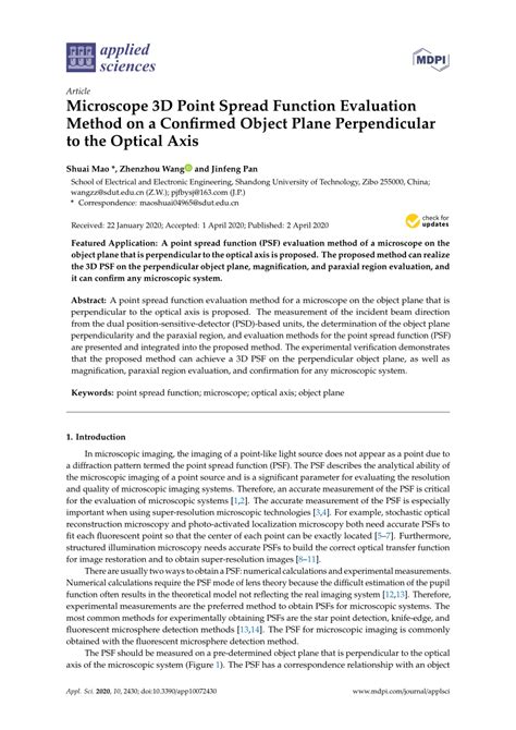 Pdf Microscope 3d Point Spread Function Evaluation Method On A Confirmed Object Plane