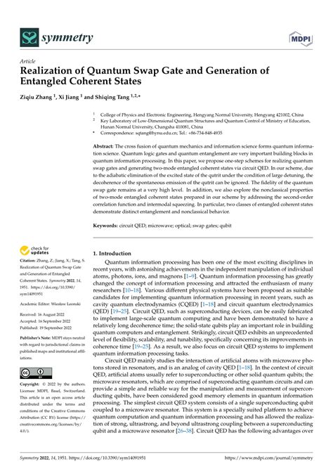 pdf realization of quantum swap gate and generation of entangled