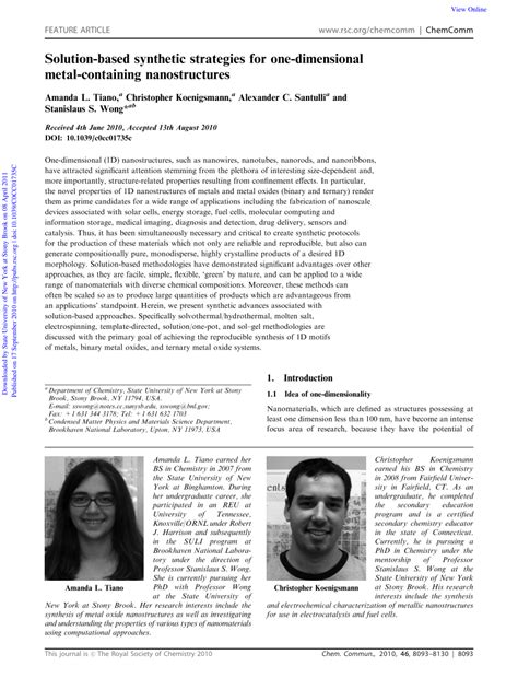 Pdf Cheminform Abstract Solution Based Synthetic Strategies For One Dimensional Metal