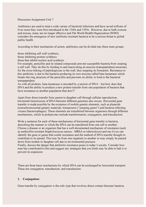 Homeworks Biol 1121 Unit 7 Discussion Assignment Unit 7 Antibiotics Are Used To Treat A Wide