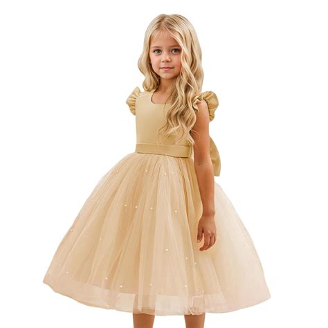 Angala Girls Dresses Flutter Sleeve V Neck Dress For Casual Outdoor