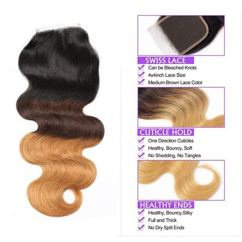 Discount Ombre B Human Hair Bundles With Closure Brazilian Virgin Hair Body Wave Bundles