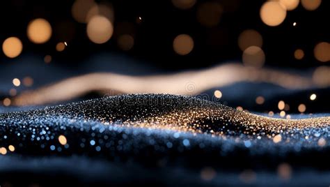 Dark Glittering Particles Form Elegant Undulating Waves Illuminated By Warm Bokeh Lights