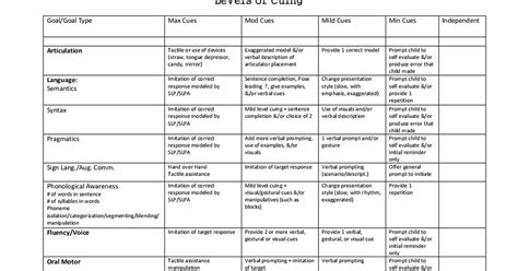Hierarchy Of Cues Speech Therapy