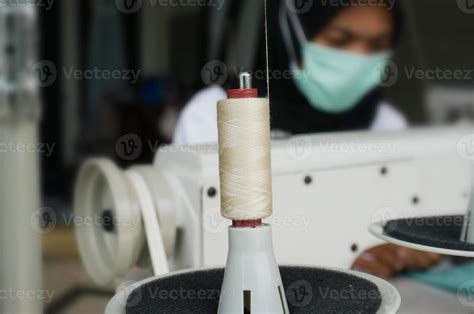 Close Up Sewing Thread With Woman Is Sewing Background 14197999 Stock