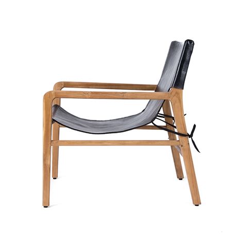 Black Leather Sling Chair With Teak Frame Adi Indonesian Manufacturer