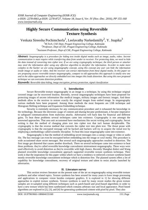 PDF Highly Secure Communication Using Reversible Texture Synthesis