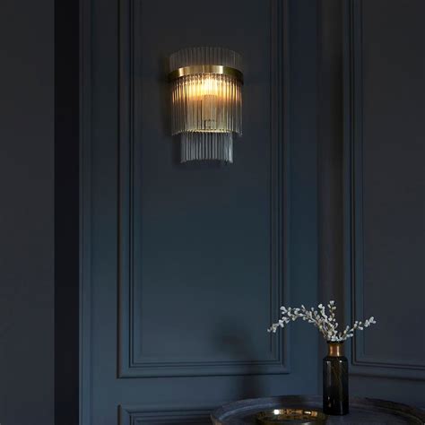 Contemporary Glass Rod Wall Light Antique Brass Stillorgan Decor