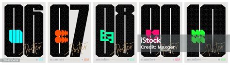 실루엣 잔인한 모양과 검은 색 스포츠 번호 포스터 포스트 모던 미학에서 추상 기하학적 구성 그래픽 벡터 레트로 미래 그래픽 아트웍 A4 형식 세트 2 0명에 대한 스톡 벡터