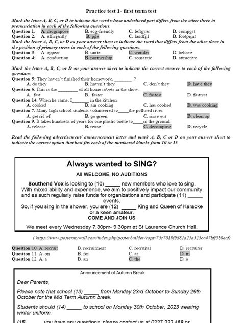 Practice Test 1 1st Term Key Pdf