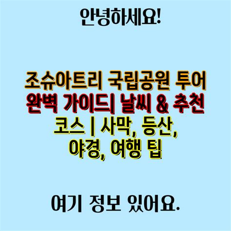 조슈아트리 국립공원 투어 완벽 가이드 날씨 And 추천 코스 사막 등산 야경 여행 팁 네이버 블로그