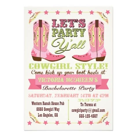 Cowgirl Themed Bachelorette Party Invitations