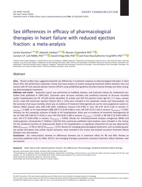 Pdf Sex Differences In Efficacy Of Pharmacological Therapies In Heart