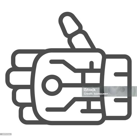 로봇 손 선 아이콘 기술 뉴스 개념 벡터 그래픽 흰색 배경에 기계 팔 기호 모바일 또는 웹 디자인을위한 윤곽선 스타일 아이콘 공장 산업 건물에 대한 스톡 벡터 아트 및 기타