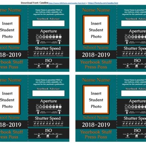 Editable Yearbook Staff Press Pass Template Classful