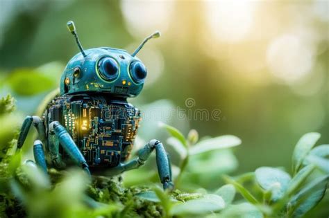 Robot Insect Exploring A Lush Green Environment During Daylight Hours Stock Image Image Of