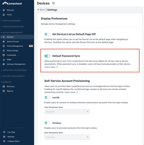 Device Password Sync Jumpcloud