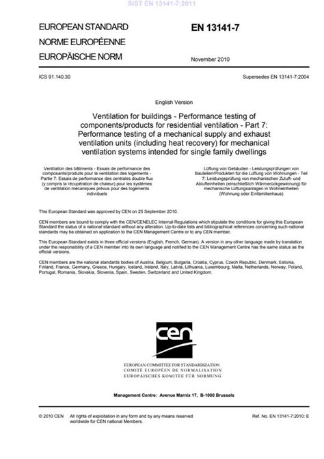 EN 13141 7 2010 Ventilation For Buildings Performance Testing Of
