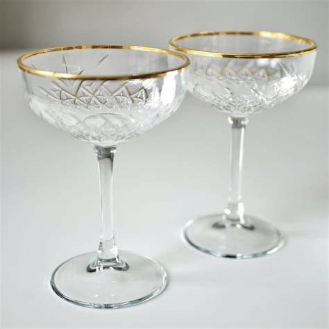 Pair Of Gold Rimmed Vintage Style Champagne Glasses By Dress For Dinner