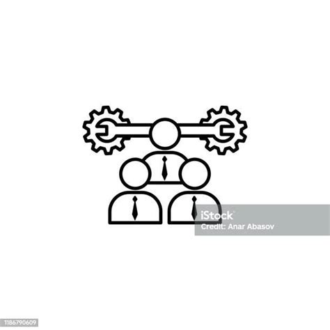 사무실 팀 기어 아이콘 모바일 개념 및 웹 앱 일러스트레이션을 위한 팀워크 요소입니다 웹 사이트 디자인 및 개발 앱 개발을위한 얇은 줄 아이콘 개념에 대한 스톡 벡터 아트