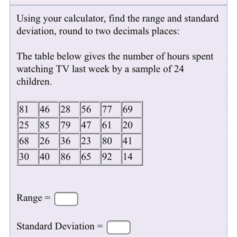 Solved Using Your Calculator Find The Range And Standard Chegg