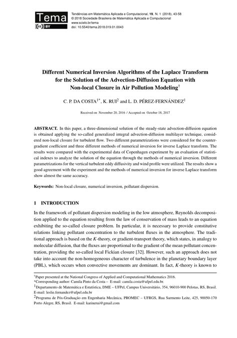 Pdf Different Numerical Inversion Algorithms Of The Laplace Transform