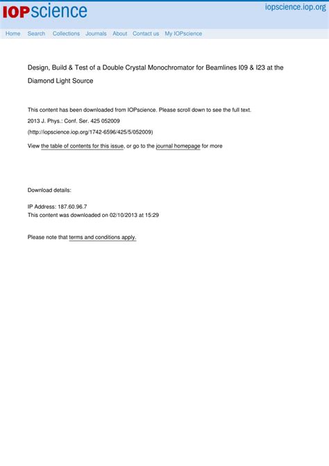 Pdf Design Build And Test Of A Double Crystal Monochromator For Beamlines I09 And I23 At The