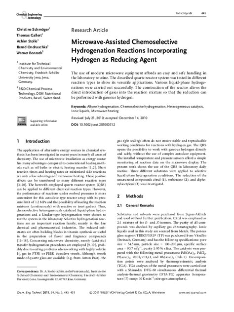 Pdf Microwave Assisted Chemoselective Hydrogenation Reactions Incorporating Hydrogen As