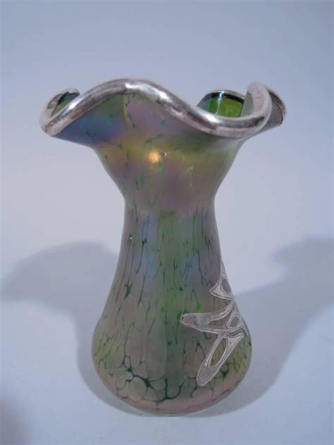 Art Nouveau Iridescent Glass Vase With Silver Overlay For Sale At 1stdibs