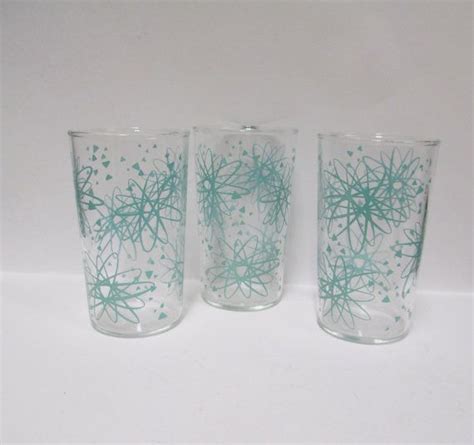 Vintage Atomic Aqua Drinking Glasses Mid Century Blue 8 Oz Etsy
