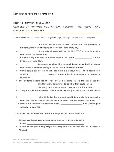 Adverbial Clauses Exercises Pdf Sentence Linguistics