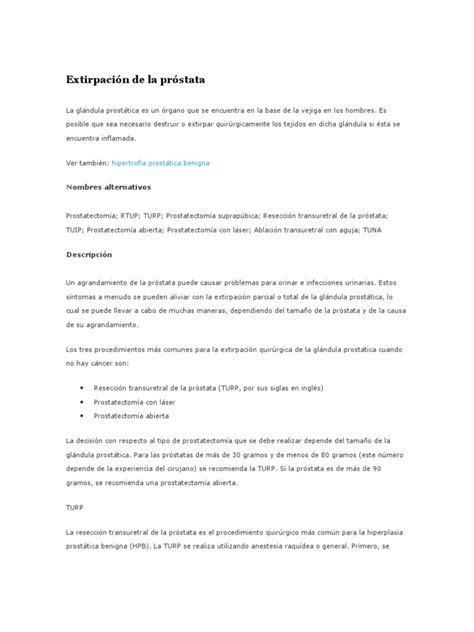 Extirpación De La Próstata Pdf Cancer De Prostata Especialidades