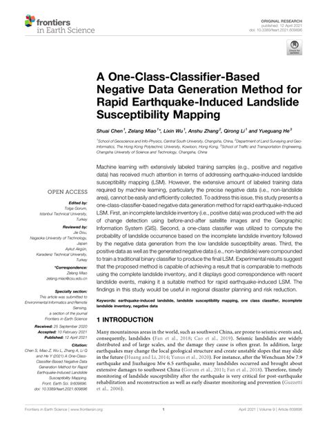 Pdf A One Class Classifier Based Negative Data Generation Method For Rapid Earthquake Induced