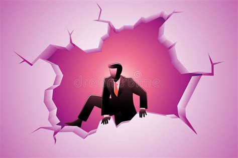 Vector Illustration Of Business Concept Businessman Climbing Out Of A