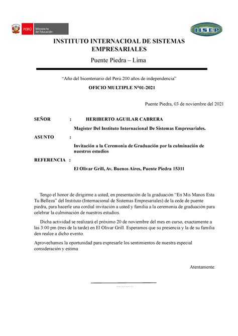 Ejemplo De Oficio De Invitacion A Ceremonia De Gradua Vrogue Co