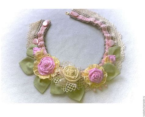 Текстильное колье к платью Яблоневый цвет бохо стиль в интернет магазине на Ярмарке Мастеров