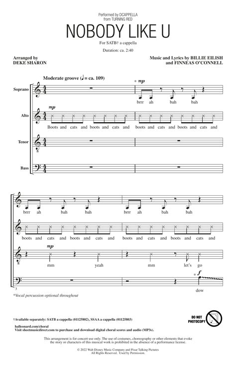Nobody Like U From Turning Red Arr Deke Sharon By DCappella Sheet