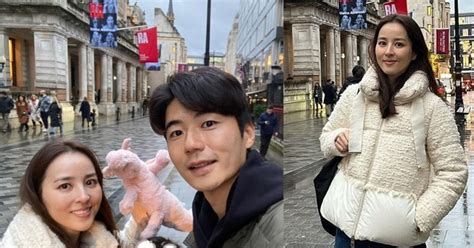 한혜진 딸 시온 남편 기성용과 편안한 트위드 패딩 데님 팬츠 입고 런던 가족여행 스타와 패션