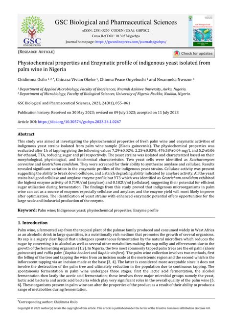Pdf Physiochemical Properties And Enzymatic Profile Of Indigenous