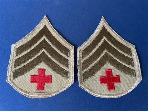 Usmc Army Medic Red Cross Sergeant Rank Insignia Chevron Patch